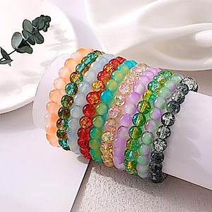JEWPARK 22Pcs 8MM Beaded Stretch Bracelet Handmade Round Glass Bracelet for Women Men Multicolor Beads Elastic Bracelet Gift