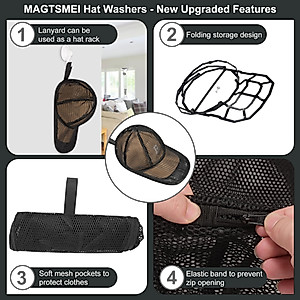 Hat Washer Cage, Upgraded Hat Cleaner for Baseball Caps 2 Pack Foldable Baseball Cap Washer Frame Cage Reinforced Hat Rack, Durable Hat Protector Holder with Mesh Bag for Adult Kids Baseball Cap