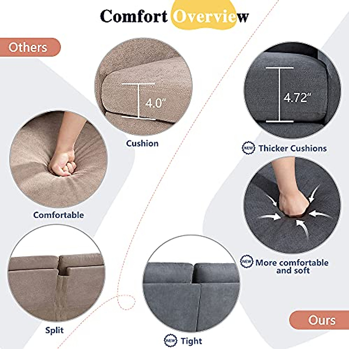 Sectional Sofa Couch, L-Shaped Convertible Couches for Living Room Furniture Sets 3 Piece Small Sofa, Modular Sectional Couch with Cloud Chaise for Living Room/Small Space(Bluish Grey)