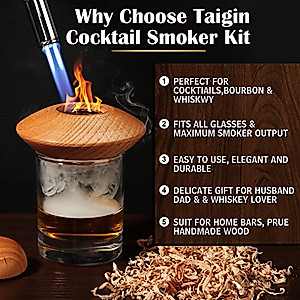 Cocktail Smoker Kit with Torch for Infuse Drink, Whiskey Smoker Accessories Include 6 Pack of Wood Chips and Instruction Manual, Bourbon Smoker Kit as a Gift for Your Loved(No Butane)