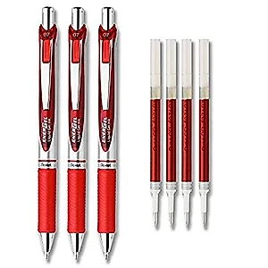 Pentel EnerGel Deluxe RTX Liquid Gel Ink Pen Set Kit, Pack of 3 with 4 Refills (Red - 0.7mm)
