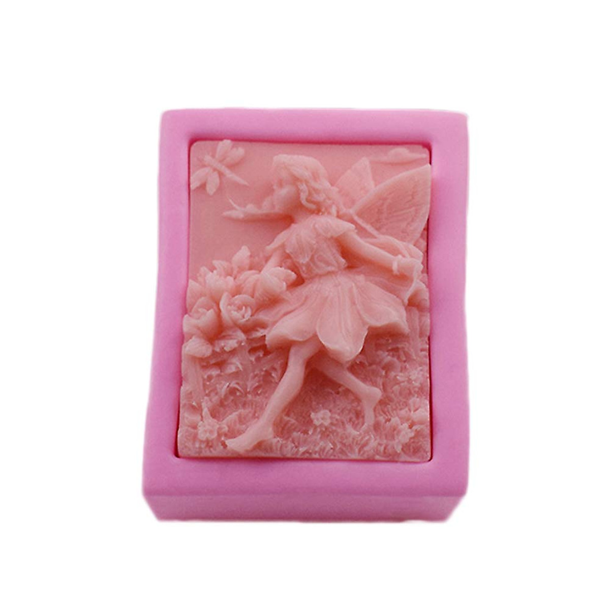 SYW 2 Pcs Silicone Mold Angel Dragonfly Butterfly Fairy Craft Art Silicone Soap Mold DIY Handmade Soap Molds 3D Cake Baking Tool,pink-2