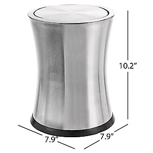Bennett Swivel-A-Lid Small Trash Can, Stainless Steel Attractive 'Center-Inset' Designed Wastebasket, Modern Home Décor, Round Shape (Silver)