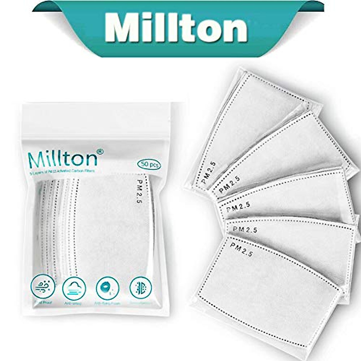 50 PCS PM 2.5 Filters Activated Carbon Filter Replaceable (50 pcs)
