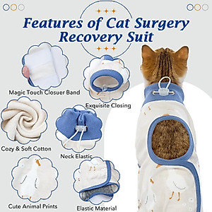 DENTRUN Cat Surgery Recovery Suit Female Male Soft Onesie, Kitten Surgical Collar Cone Alternative Shirt, Abdominal Wounds Anti-Licking Pajama for Small Pets Spay, Cat Body Suit Post Surgery