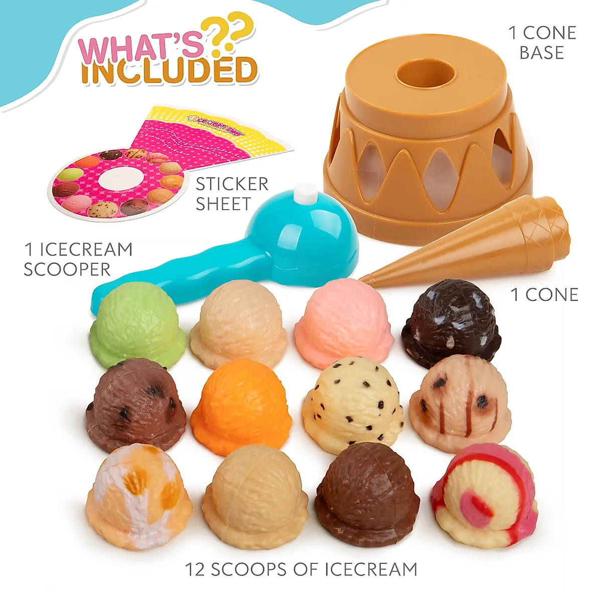 Smart Novelty Ice Cream Toy Stacking Tower - Balancing and Stackable Scoop Ice Cream Play Set for Toddlers, Frozen Dessert Food Games for Kids Aged 3+