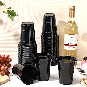 Lounsweer 100 Pack 16 oz Christmas Plastic Cups Party Supplies Cups Disposable Drinking Cups Water Cups for Graduation Wedding Birthday Beer Taste Serving Snack Sample Tastings Barbecues Picnic(Black)