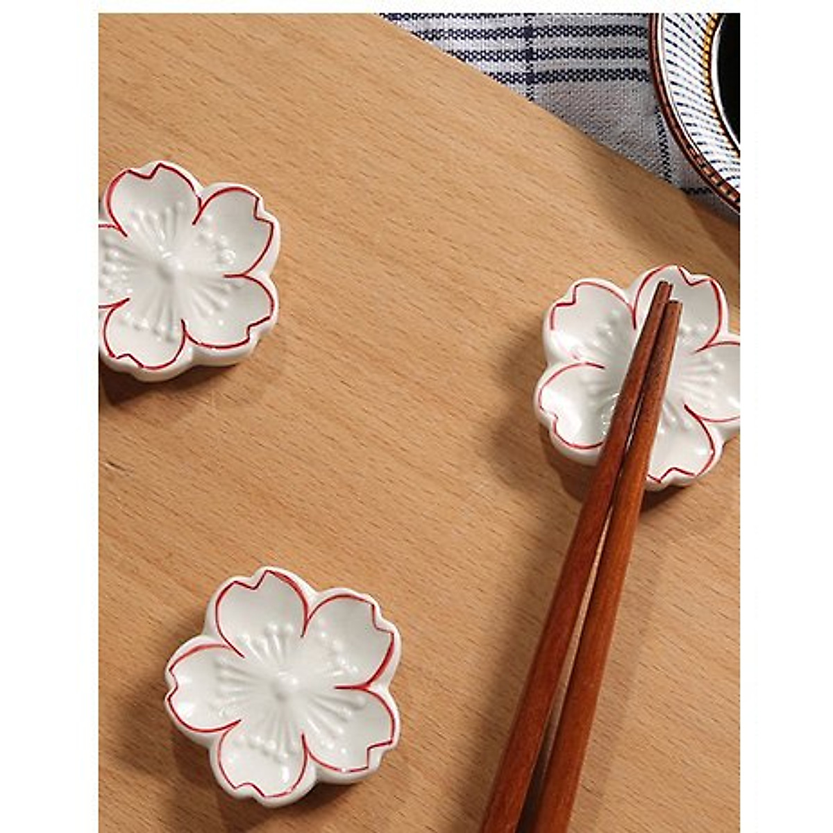 CHOOLD Elegant Cherry Blossom Ceramic Chopsticks Rest Rack Dinner Spoon Stand Knife Fork Holder,Sakura Chopsticks Stand(Set of 6)