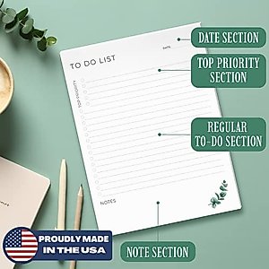 Simplified To Do List Notepad 8.5" x 11" - Made in USA - Easily Organize Your Daily Tasks And Boost Productivity - The Perfect Undated Planner Notebook w Checklist For Women
