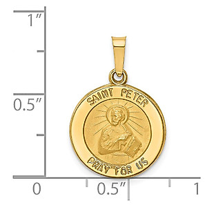 Sonia Jewels 14k Yellow Gold Catholic Patron Saint Peter Medal Brushed Matte Finish Pendant Charm - 18mm x 16mm