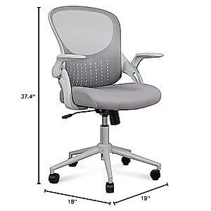 SMUG Home Office Ergonomic Desk Mesh Computer Modern Height Adjustable Swivel Chair with Lumbar Support/Flip-up Arms, Grey, 23.8D x 23.2W x 39.8H