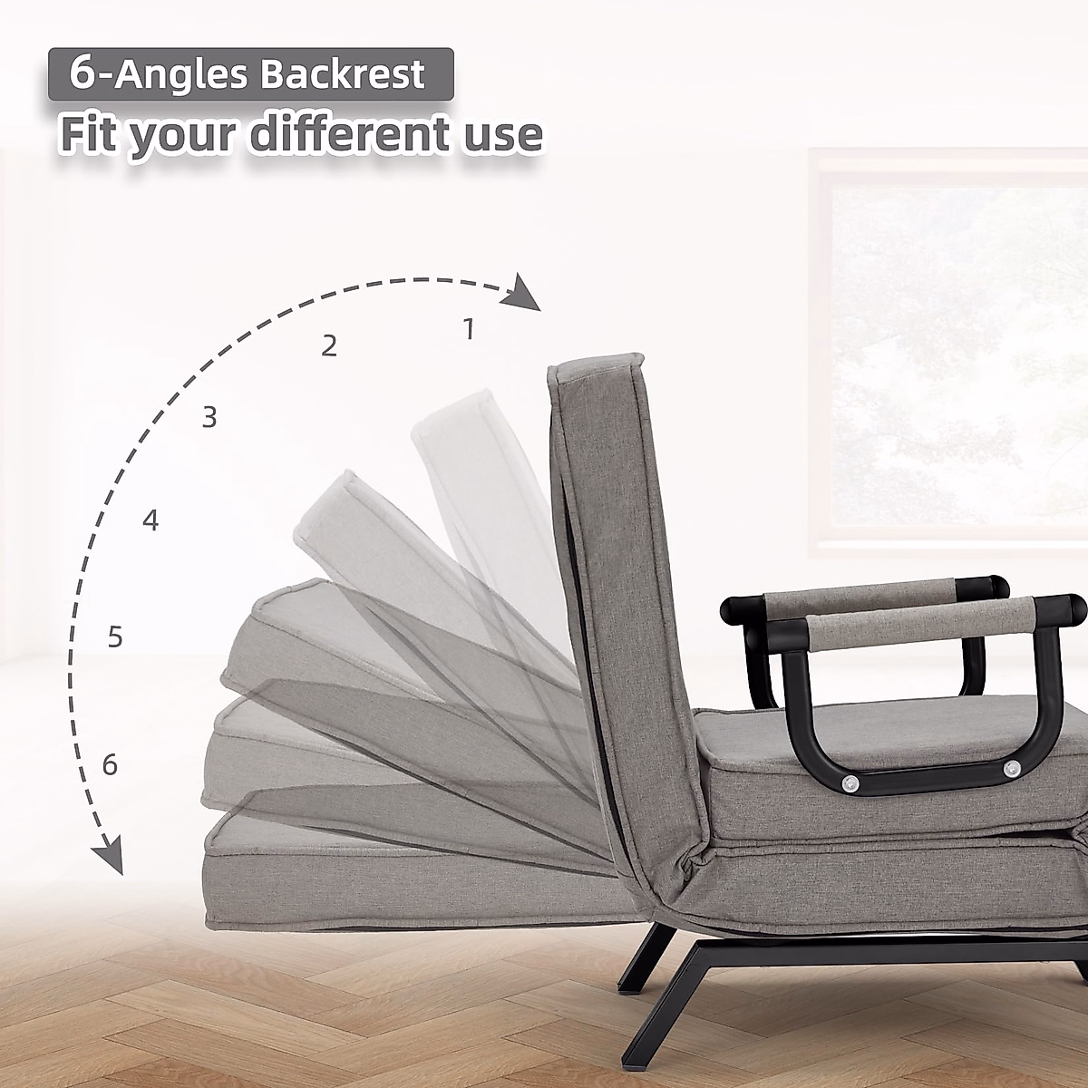 Hupmad Convertible Bed Sleeper Chair,Tri-fold Upholstered Armchair Sleeper with Pillow,Folding Leisure Chaise Lounge Couch with 6 Angle Adjustable Backrest,Single Lazy Bed for Office Apartment