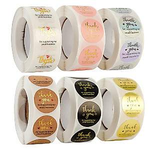 3000 Pieces Thank You Stickers Self-Adhesive Thank You for Supporting My Small Business Lables for Boutique Supplies, Gift Wrapping, Candy Bags, 1 Inch (6 Colors, 500 Pieces Per Roll)