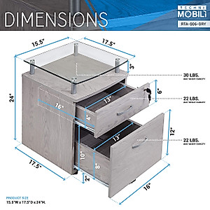 Techni Mobili Rolling Glass Top File Cabinet, Regular, Gray