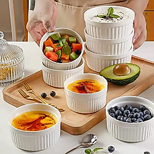 Ramekins Set with 6 Silicone Lids, Mothers Day Gifts Creme Brulee Making Set, Set of 6 Porcelain Ramekins, Oven Safe Covered Bowls & Soufflé Ramiken