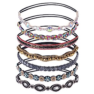 inSowni 7 Pack Handmade Rhinestone Crystal Beaded Stretchy Headbands Hair Accessories for Women Girls Brides