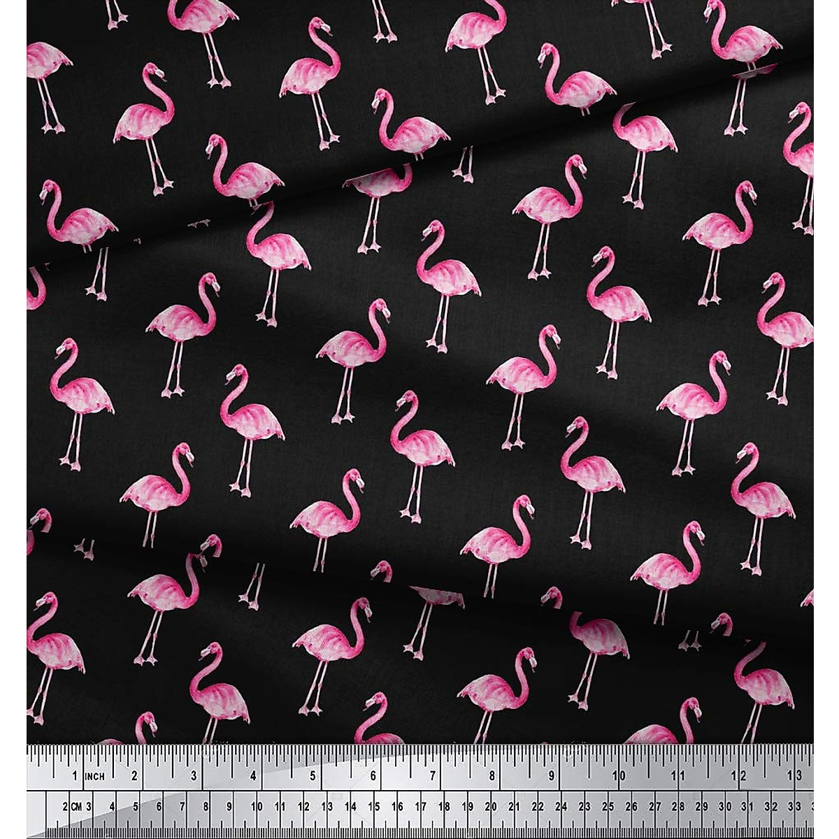 Soimoi Flamingo Print 60 GSM Dressmaking Cotton Fabric for Sewing by The Yard 58 Inches Wide - Black