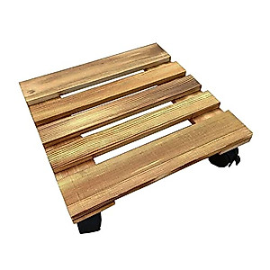 Heavy Duty Wood Plant Caddy Stand with Universal Wheels and Lockable Design for Indoor Outdoor Use (Square)