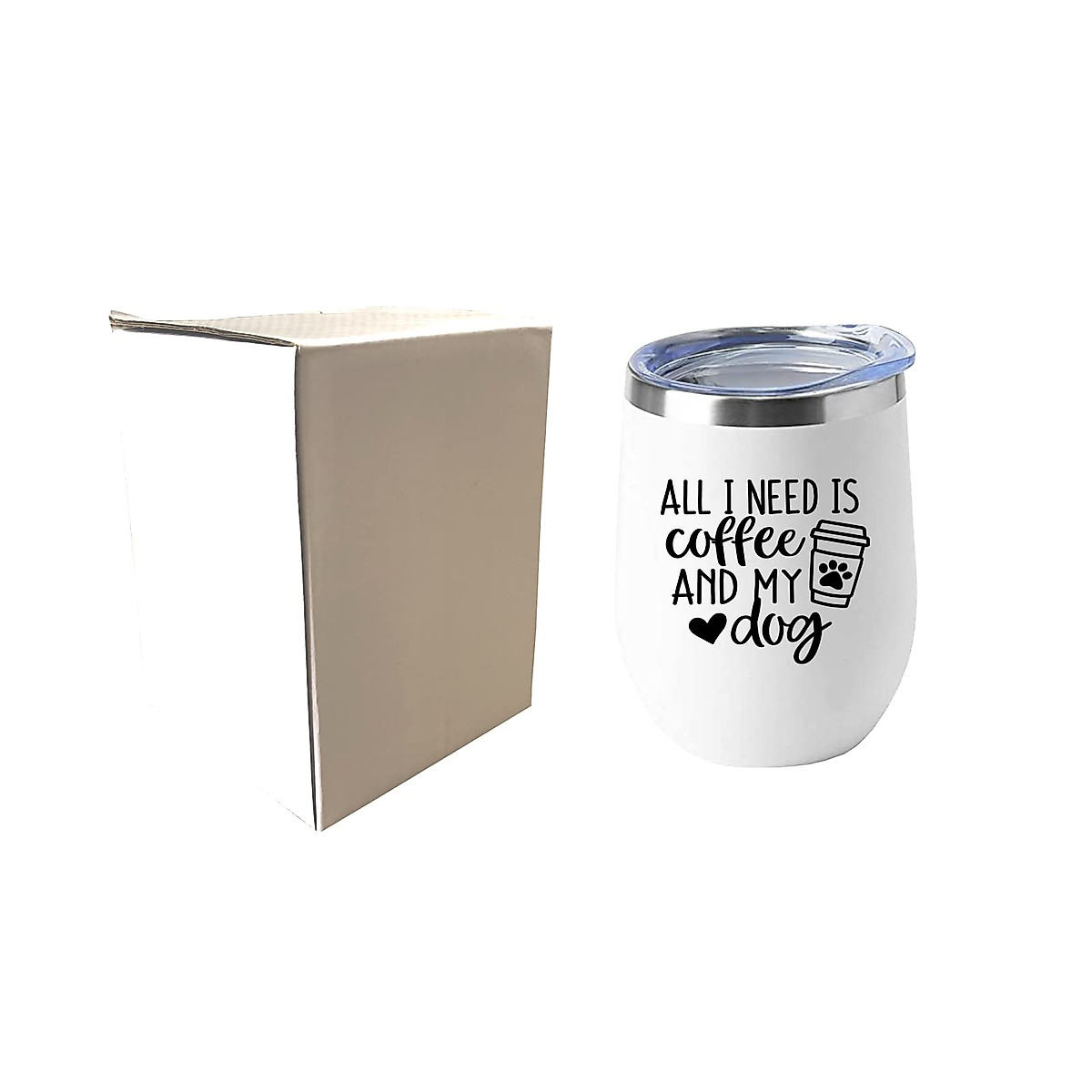 Yipaidel All I Need Is Coffee and My Dog Tribal 12 OZ Wine Tumbler with Lid Stemless Double Wall Vacuum Travel Mugs stainless steel Coffee Cup for Cold Hot Drinks Wine Coffee Cocktails Beer