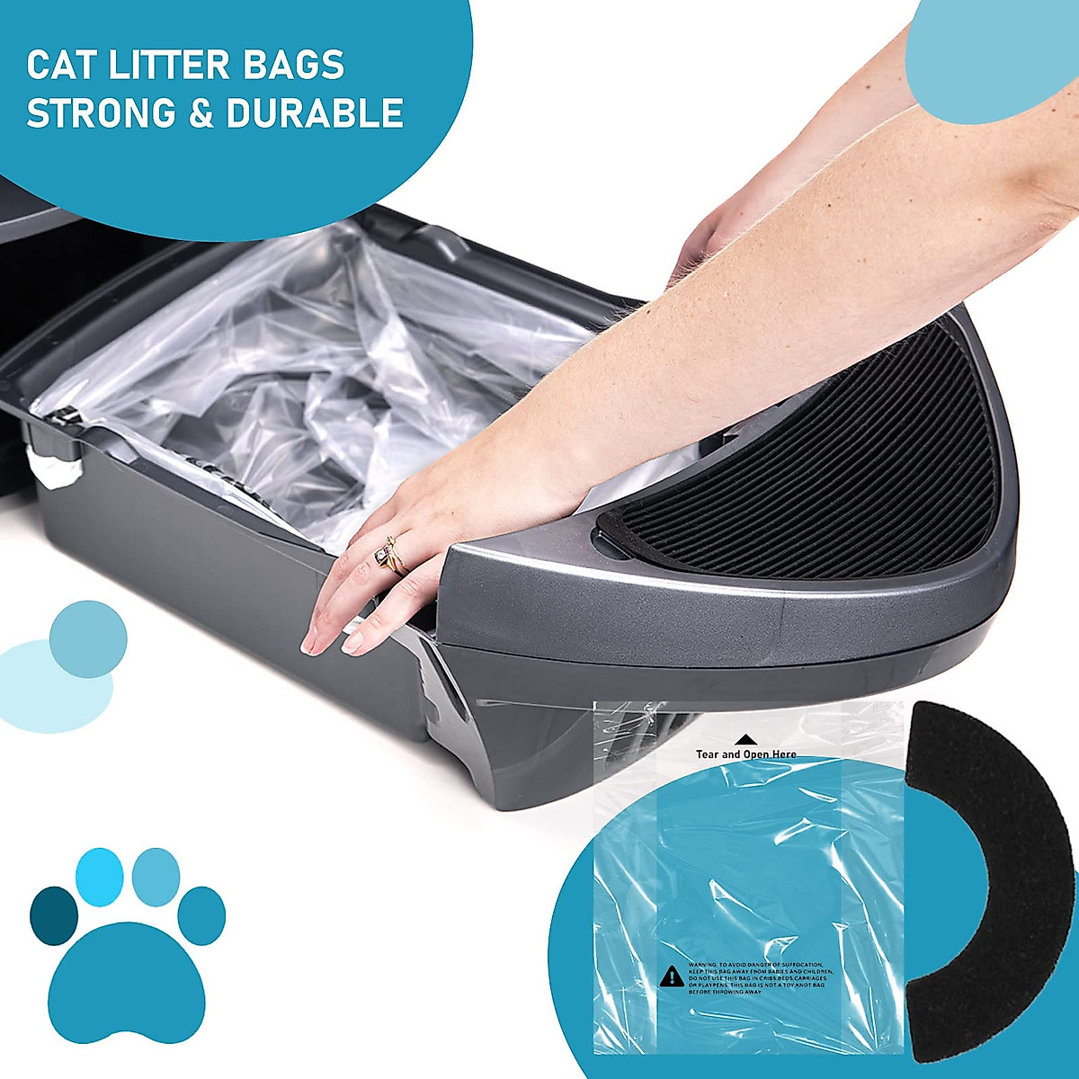 Lisyee 120 Count Waste Drawer Liners Bags Compatible with Litter Box Robot 4, 9-11 Gallons Litter Box Liners Plus 6 Pack Activated Carbon Filter