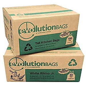 **NEW** Evolution Trash Bag Tall Kitchen DRAWSTRING, 100 bags/box, made with 70% CERTIFIED PCR material