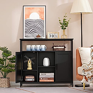 usikey Storage Cabinet with 2 Doors, Kitchen Buffet Cabinet with Storage, Storage Sideboard with Adjustable Shelves, for Living Room, Dining Room Dark Black