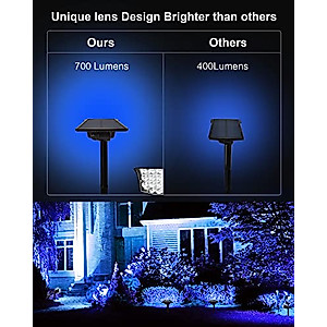 COCOMOX Solar Spot Lights Outdoor, 700 Lumens Blue Solar Powered Garden Lights Outdoor IP67 Waterproof Landscape Lighting Super Bright 2-in-1 3 Modes Spotlight for Yard Driveway Flag 2 Pack