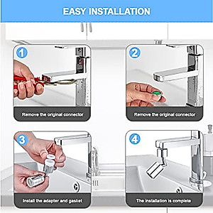 FATEE 2 Packs 720 Degree Swivel Sink Faucet Aerator, Kitchen Sink Aerators, Faucet Attachment with 2 Water Outlet Mode, Universal Rotating Faucet for Kitchen/Bathroom Face, Eye, Wash and Gargle