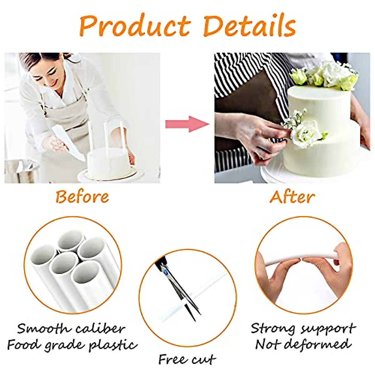 10 Pcs Cake Dowel Rods, 12 Inch Plastic Cake Support Rod White Cake Stand Sticks for Tiered Cake Construction and Stacking