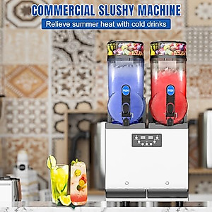 XPW Commercial Slushy Machine 950W 30L Tanks Commercial 110V Slushie Maker Machine 304 Stainless Steel Margarita Machines Quick Frozen Slush Machine for Bars Restaurants