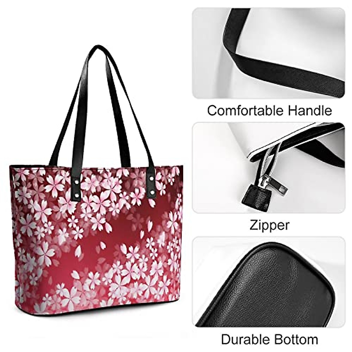 Womens Handbag Cherry Flowers Leather Tote Bag Top Handle Satchel Bags For Lady