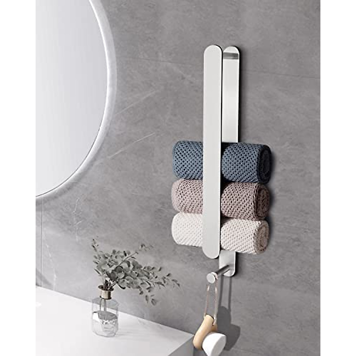 LIVEHITOP Bathroom Towel Bar, Self Adhesive Wall Mounted Hand Towel Holders No Drilling SUS304 Stainless Steel for Face Small Towels (Silver, 1)