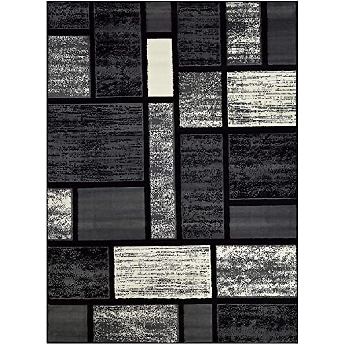 Champion Rugs Grey Contemporary Modern Blocks Boxes Design Soft Indoor Area Rug (7’ 8” X 10’ 8”)