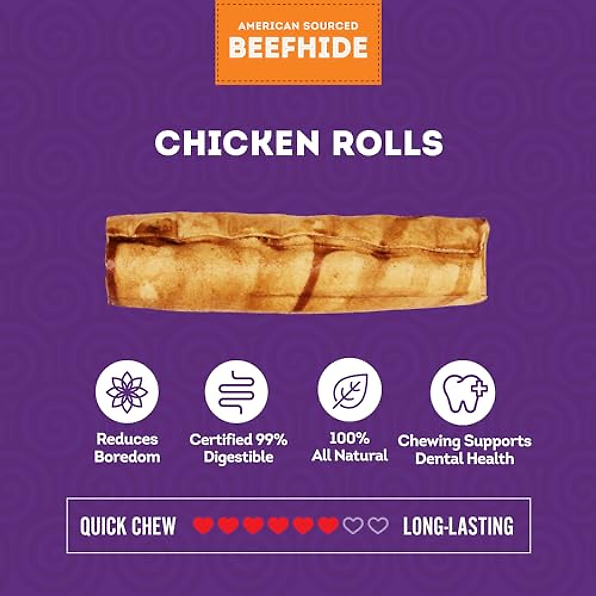 Treatly American Sourced Beefhide Rolls 6-7" Dog Chew Treats - Chicken Flavor, 4 Count/1 Pack