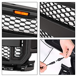 Modifying Raptor Style Grille Mesh Grill, Compatible with Ford F150 F-150 2018 2019 2020, With DRL & Turn Signal Lights - Matte Black