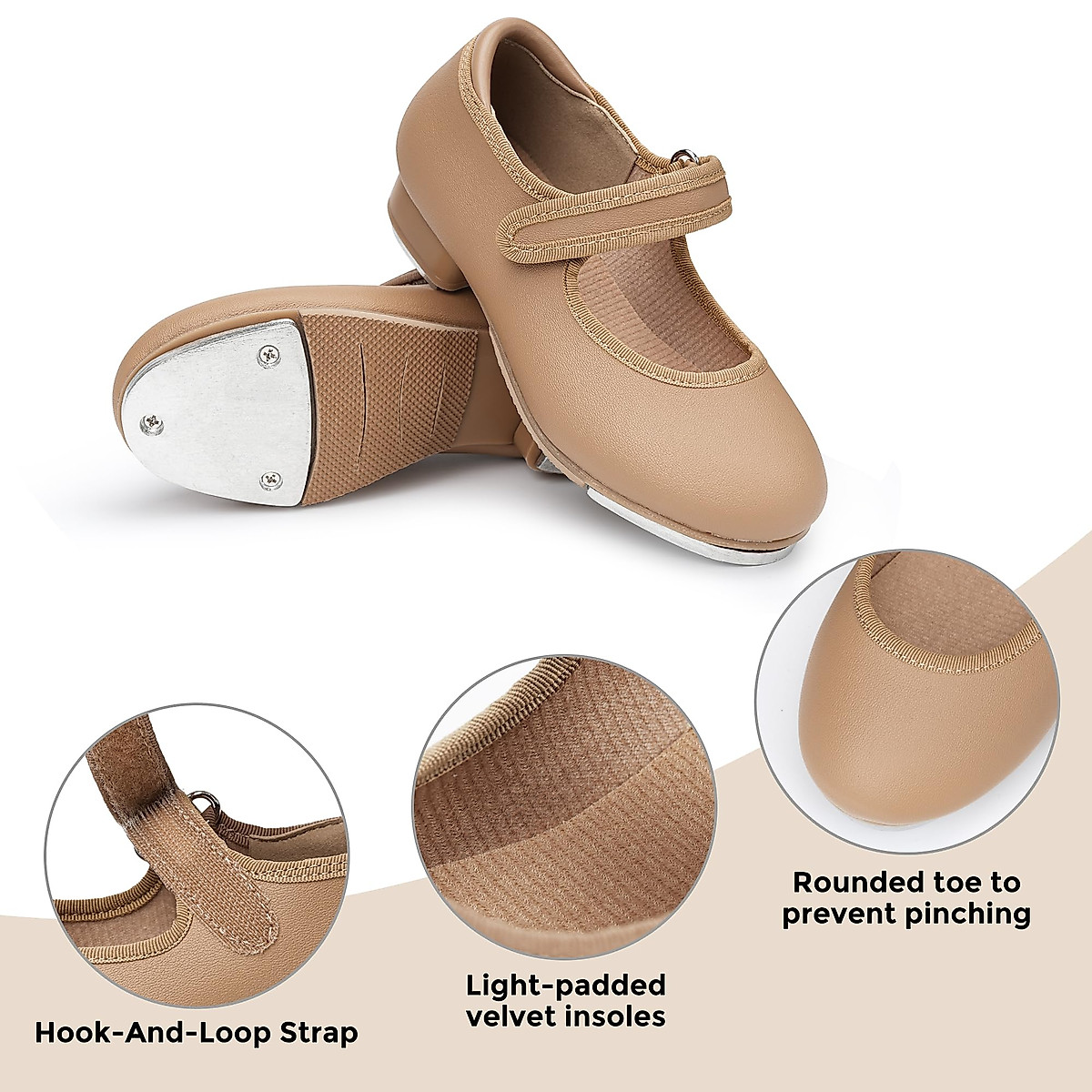 Stelle Tap Shoes for Girls Toddler Boys PU Leather Dance Shoes(Toddler/Little Kid/Big Kid)(Tan,2ML)