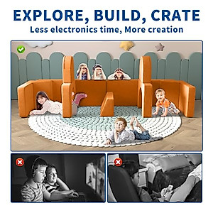 wanan Kids Couch 12PCS, Modular Kids Play Couch for Playroom Bedroom, 12 in 1 Multifunctional Kids Sofa for Playing, Creativing, Sleeping, Indoor Toddler Couch for Boys and Girls (Light Brown)