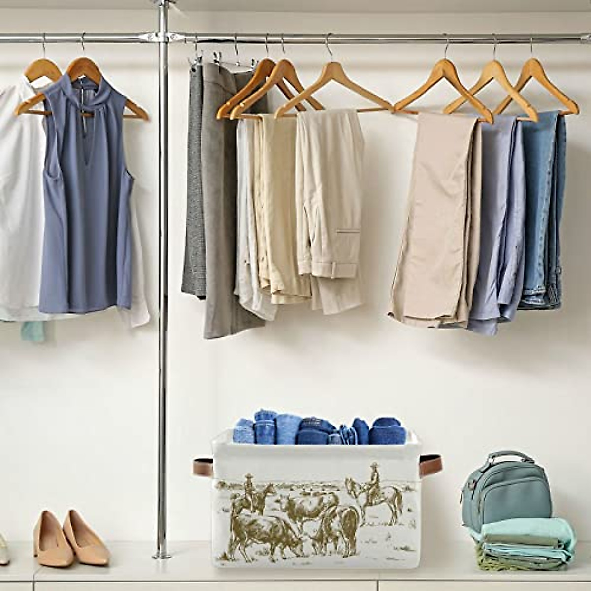 Kigai 1 Pack Storage Basket Western Cow Boys Foldable Storage Box Laundry Hamper with Handle Toy Storage Bin for Home Closet Office Shelf