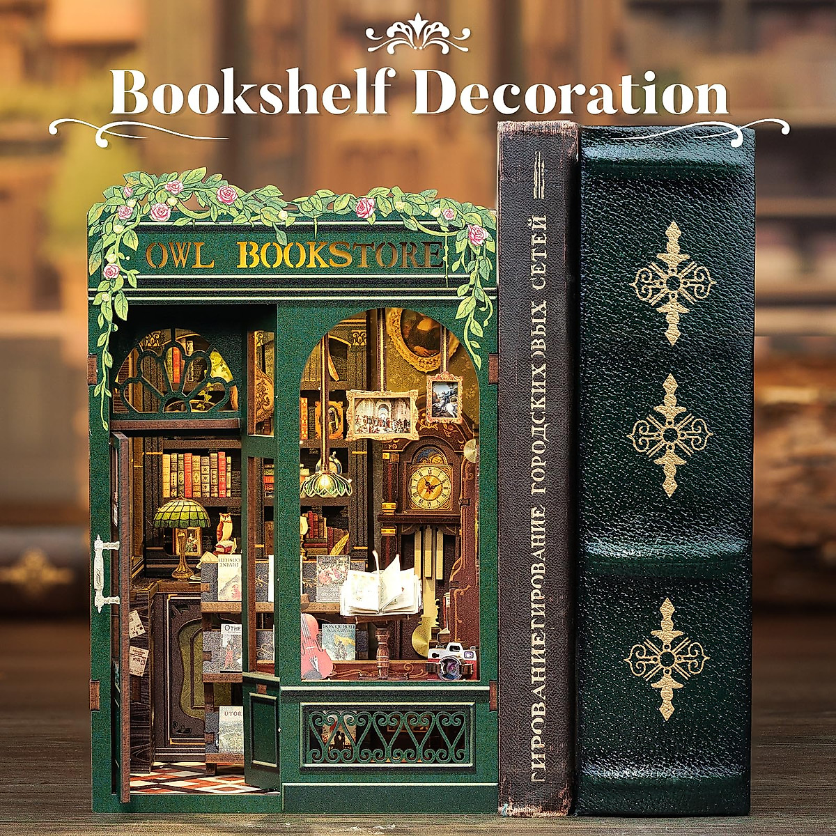 CUTEBEE Book Nook Kit - DIY Miniature House Kit for Adults, Teens and Beginners, Dollhouse Booknook Library Tiny House Bookshelf Decor 3D Wooden Puzzle, Gifts for Family, Friends (Owl Bookstore)