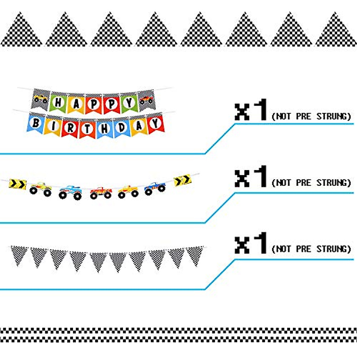 39 Piece Truck Birthday Party Supplies Happy Birthday Banner Truck Banner Triangle Bunting Flags Pom Poms Flowers Hanging Swirls Truck Shape Balloons Multicolor Balloons Cupcake Topper