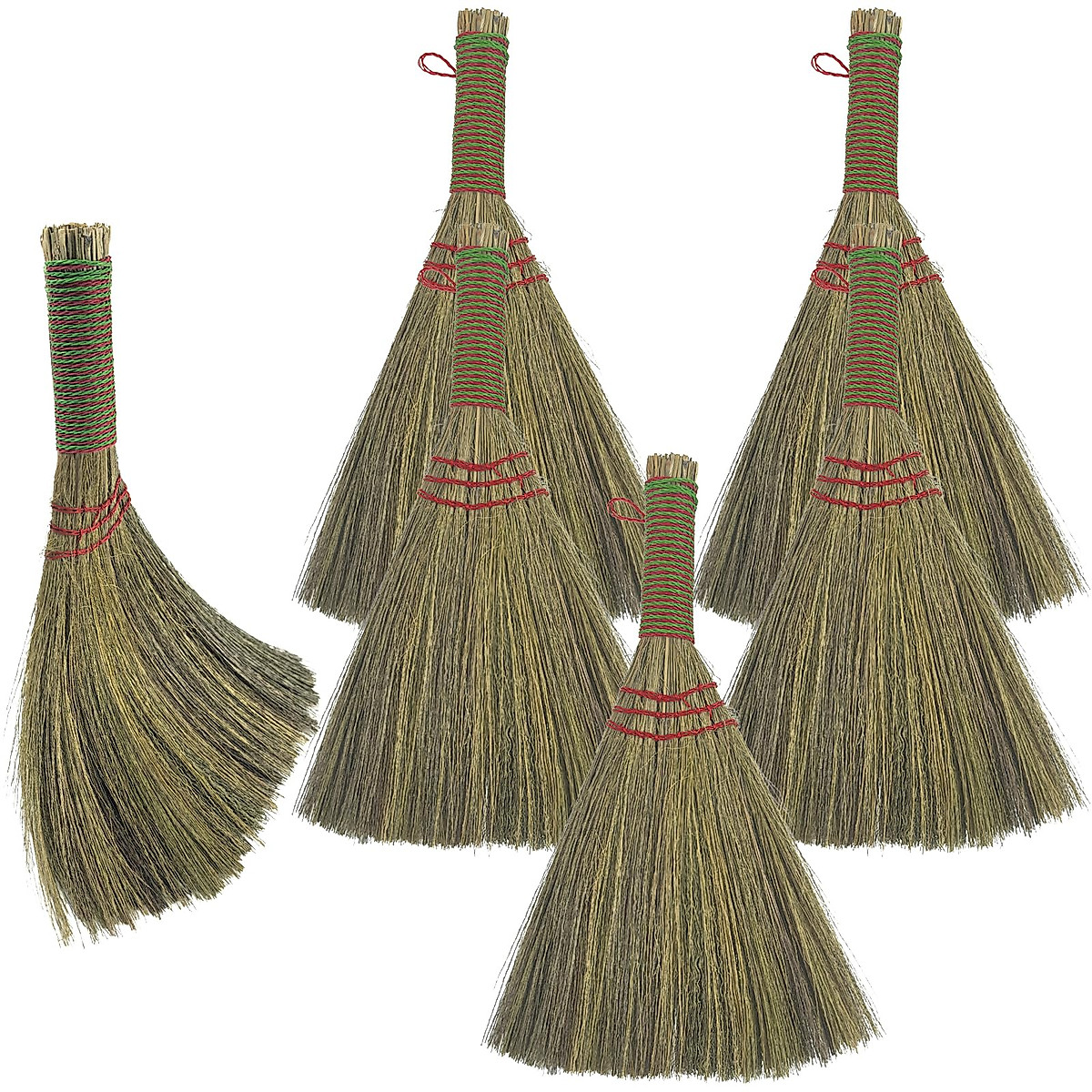 6Pcs 11 Inch Short Handle Whisk Broom Mini Broom Natural Bristles Handle Brush Hand Broom for Multi Surface Sweeping Small Hand Broom Brush for Outdoor Camping Car Porch Debris Dust Dirt