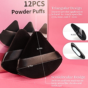 BEAKEY 12pcs Powder Puffs for Face Powder Triangle Powder Puff for Loose and Cosmetic Foundation, Makeup Puff for Contouring, Cloud Kiss Makeup Sponges Beauty Makeup Tools, Halloween Makeup Tools