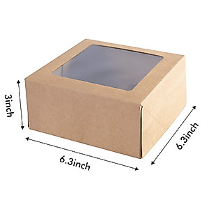 ONE MORE [15pcs] Kraft Paper Cupcake Boxes,Valentines Day Cookie Gift Boxes with Clear Window,Auto-Popup Cupcake Containers Carriers Bakery Cake Box with Insert 4 Cavity (Brown,15)