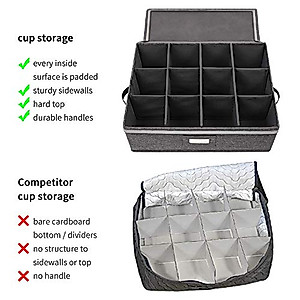 popoly Cup and Mug Storage Box, China Storage Containers Chest with Zipper Lid and Handles, Holds 12 Coffee Mugs and Tea Cups, Hard Shell and Stackable(Grey)