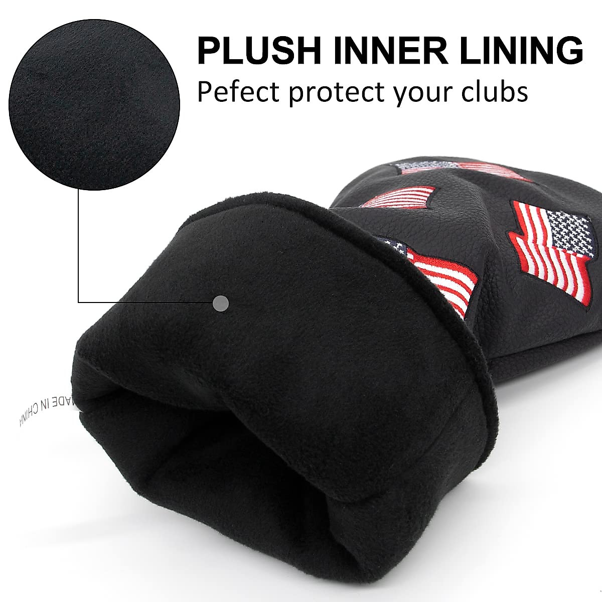 Barudan Golf Driver Head Cover 460cc, Black Patriotism USA Golf Driver Headcover for Men Golfer, Synthetic Leather Golf Club Protective Case