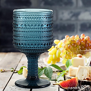 Wongblee Vintage Stemmed Wine Glasses 10 OZ, Hobnail Glass Goblets, Colored Drinking Glasses for Dining Table, Party, Bar