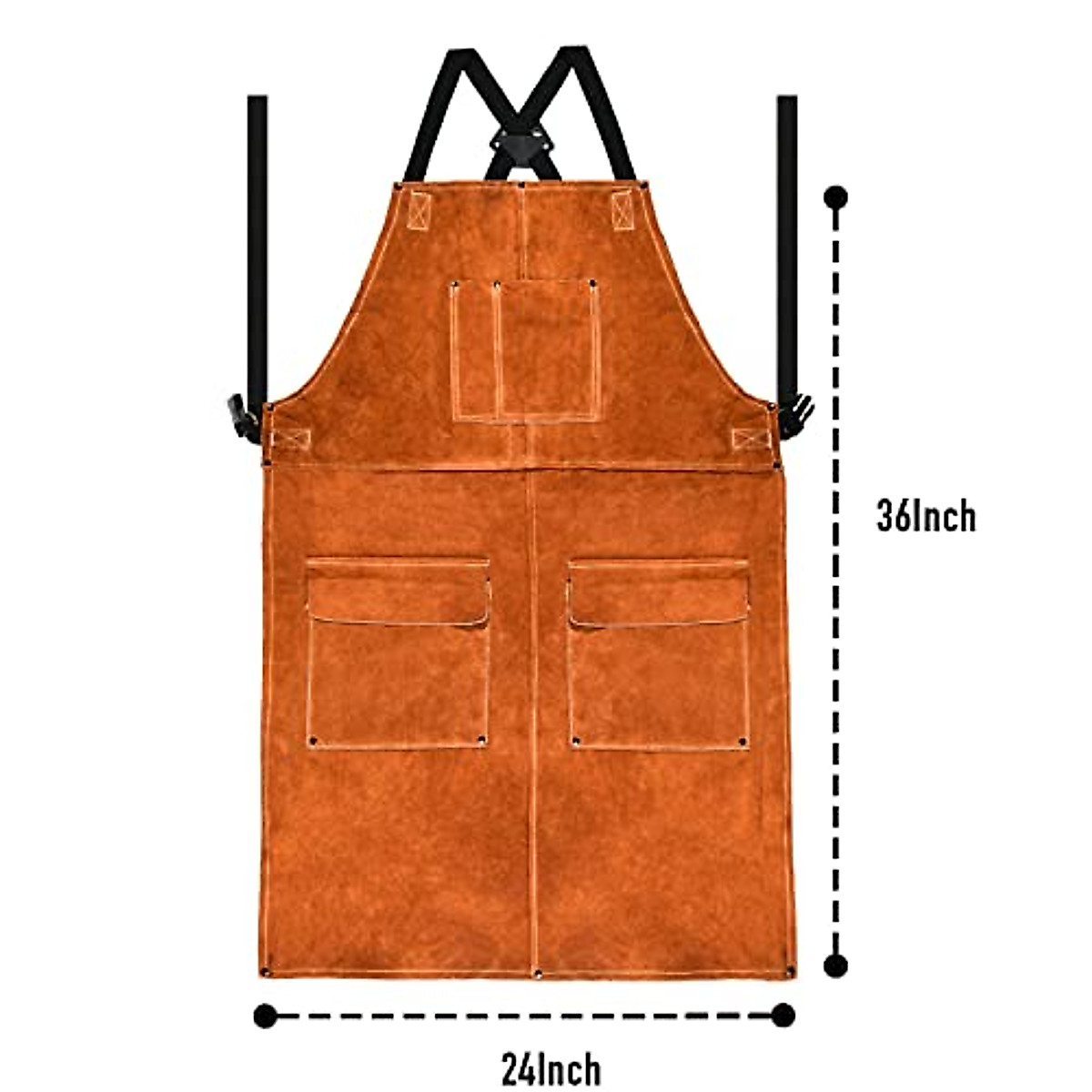 Leather Welding Work Apron,Woodworking Shop Apron,Heat Resistant & Flame Resistant Bib Apron, Flame Retardant Heavy Duty BBQ Apron, Adjustable Fit M-XXXL Men & Women