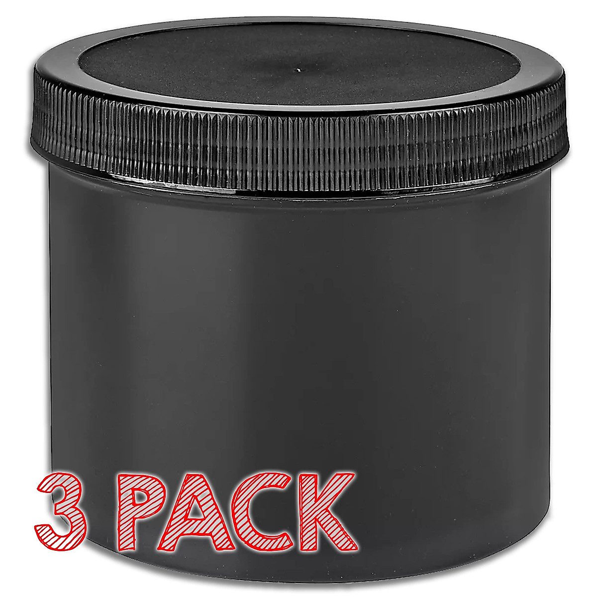 32 oz Black Round Wide-Mouth Plastic Jars - Pack of 3 BPA Free Cosmetic Containers and Lids for Beauty, Hair, Make Up Products, Medicines, Small Parts, Empty Food Storage Container