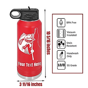 Customized Water Bottles with Flip-Top Lid and Straw, Personalized Stainless Steel Sports Fishing Double Wall Thermos, Custom Your Name and Text Engraved 32 OZ (Red)