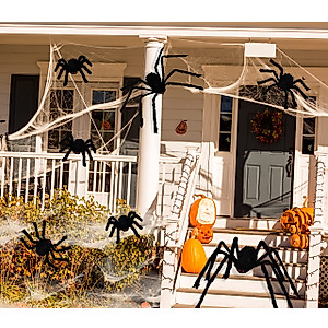jollylife 7PCS Halloween Decorations Outdoor Fake Giant Spiders - Scary Props for Yard Haunted House Indoor Party Decor Supplies (47”×1pcs, 30”×1pcs, 20”×2pcs, 12”×3pcs)